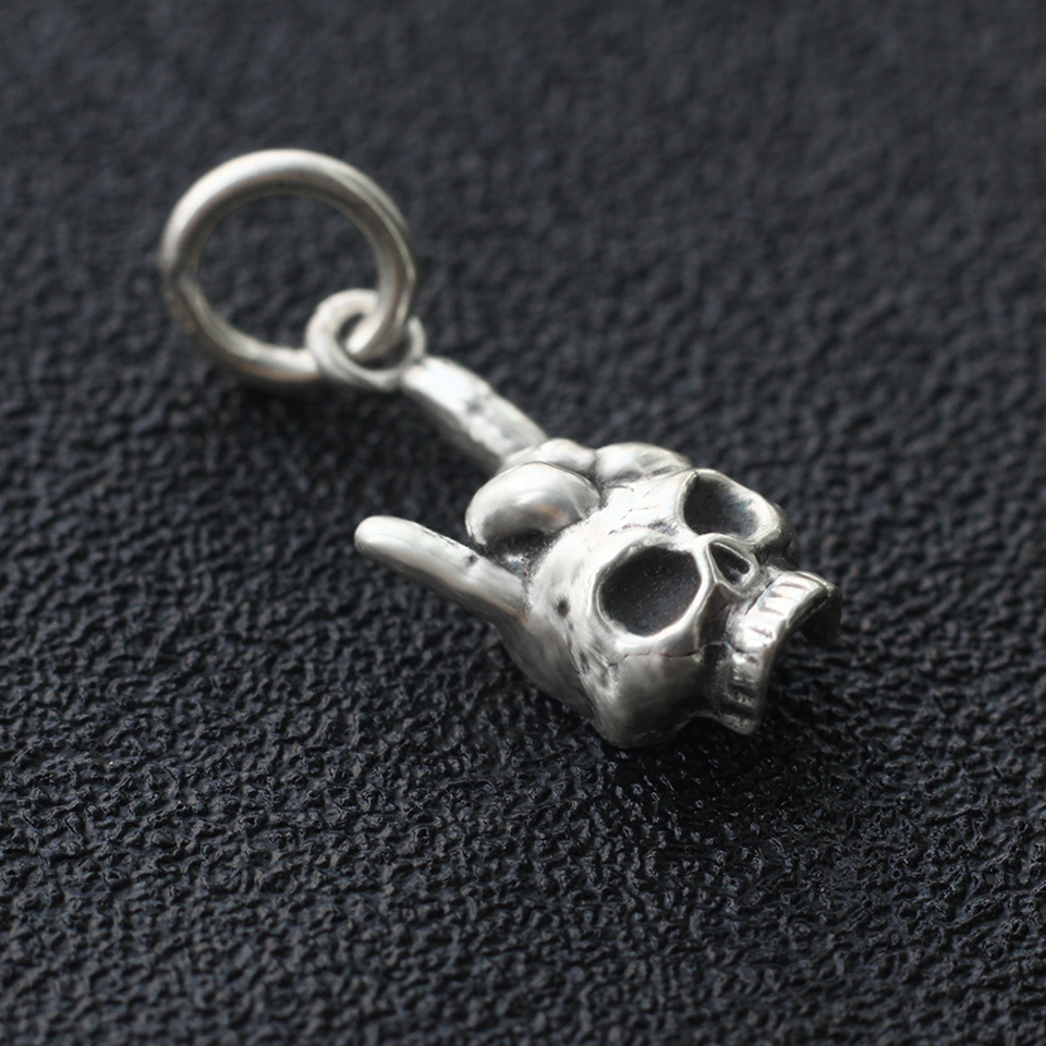 Heavy Metal Horns Hand Skull Pendant Charm In 925 Sterling Silver Fit ...