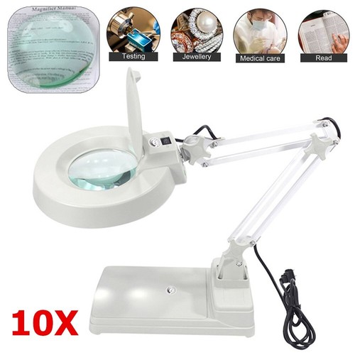 Magnifier LED Lamp 10X Magnifying Glass Desk Table Reading Light with ...