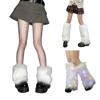 LED Faux Furs Leg Warmer Party Costumes Warm Fuzzy Leg Warmer Boot ...