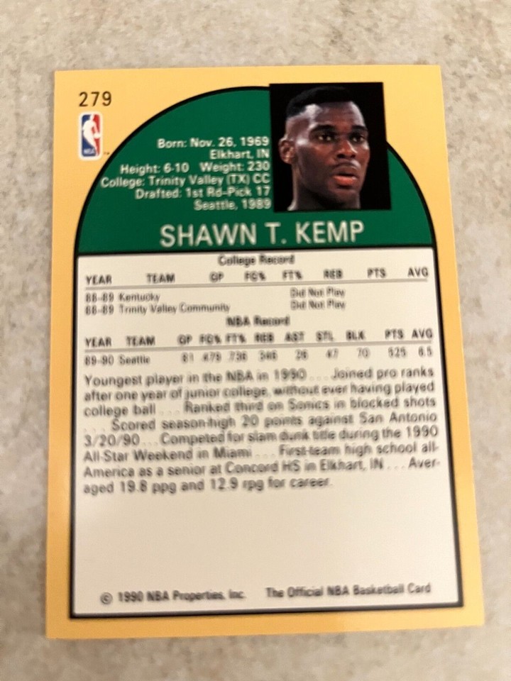 1990-91 Shawn Kemp NBA Hoops #279 rookie card Seattle Supersonics | eBay