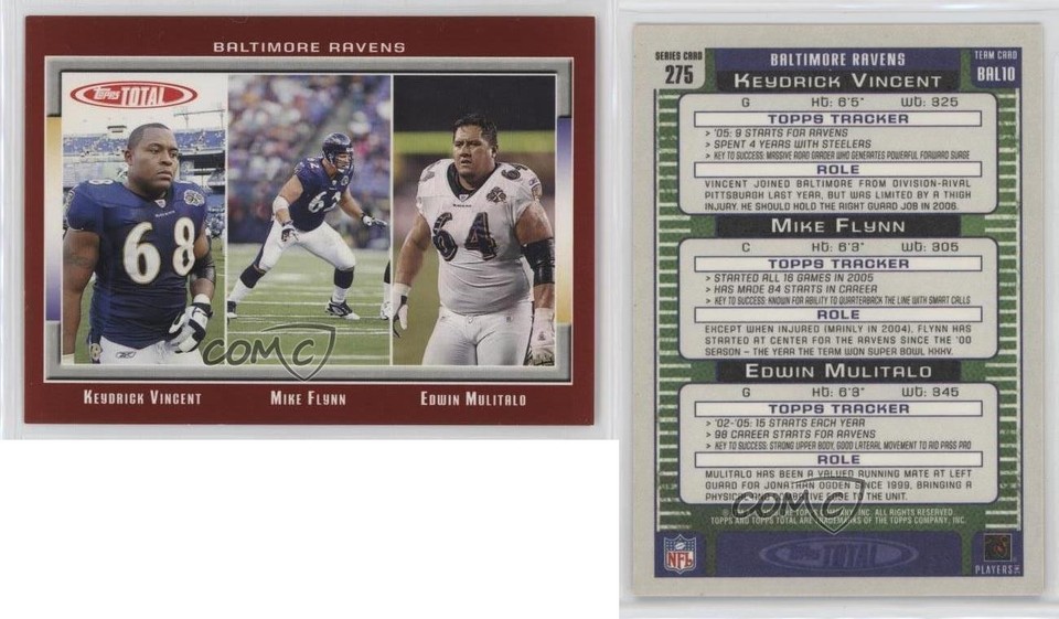 2006 Topps Total Red Keydrick Vincent Mike Flynn Edwin Mulitalo Rookie ...