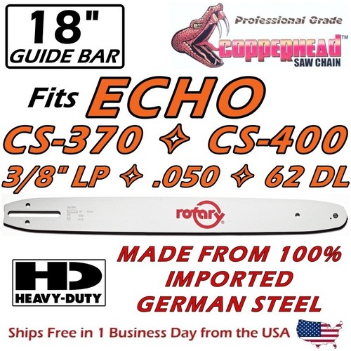 COPPERHEAD 18" CHAINSAW GUIDE BAR for ECHO CS-370 CS-400 - 3/8 LP, .050, 62 DL | eBay