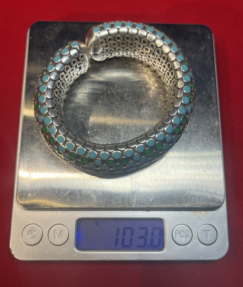 John Hardy Sterling Silver Blue Green Turquoise Enamel Dot Flexible ...
