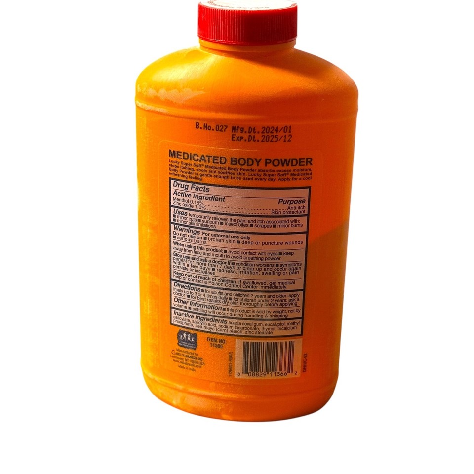 Lucky Super Soft Body Powder Medicated 8oz Talc-Free Cornstarch Relief ...
