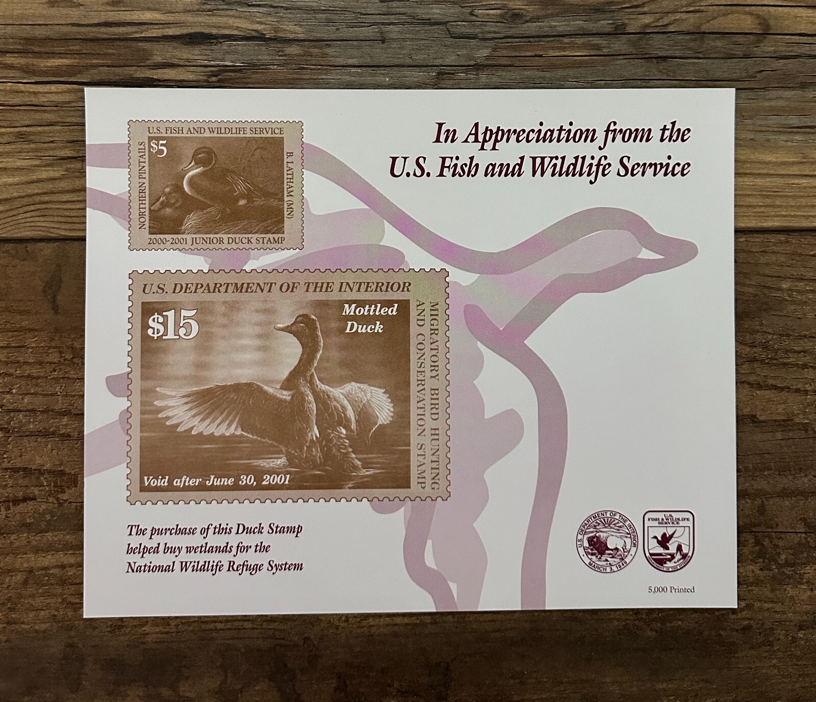 #RW67 2000 - USFWS Duck Stamp - Appreciation Souvenir Card | eBay