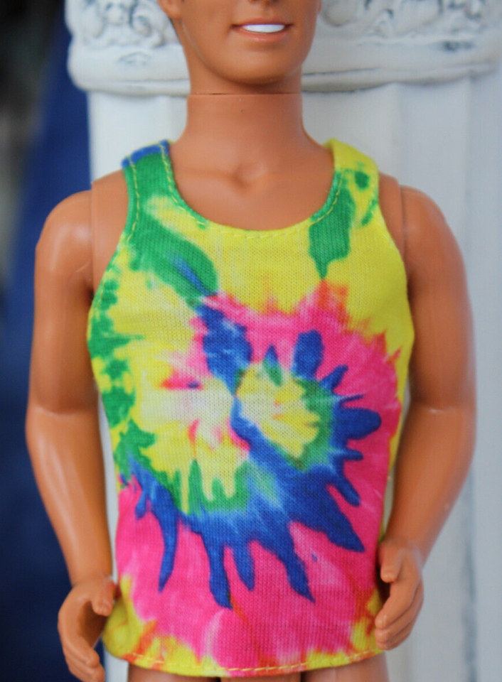 Yellow Tie Dye Beach muscle shirt Ken clothes fits most Ken doll ...