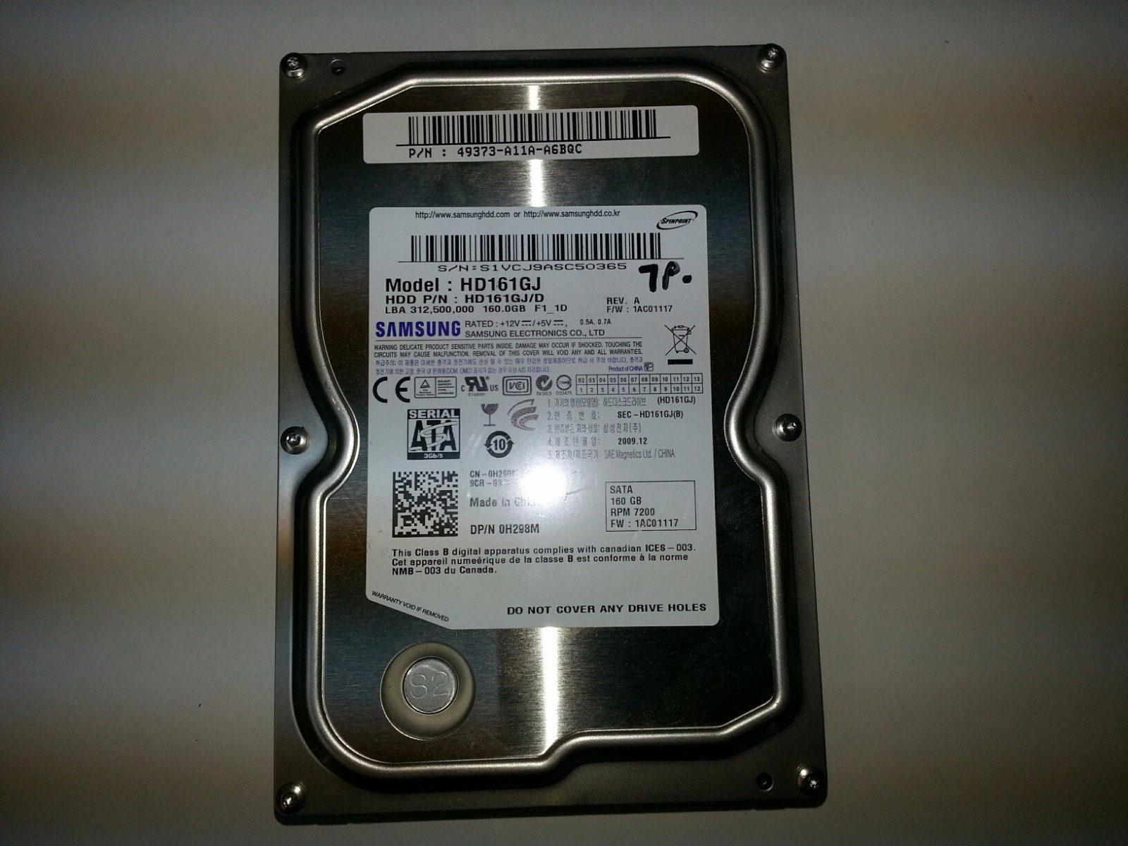 Samsung HD161GJ SpinPoint F1 160GB SATA 7200 RPM 3.5" HD Wiped and ...