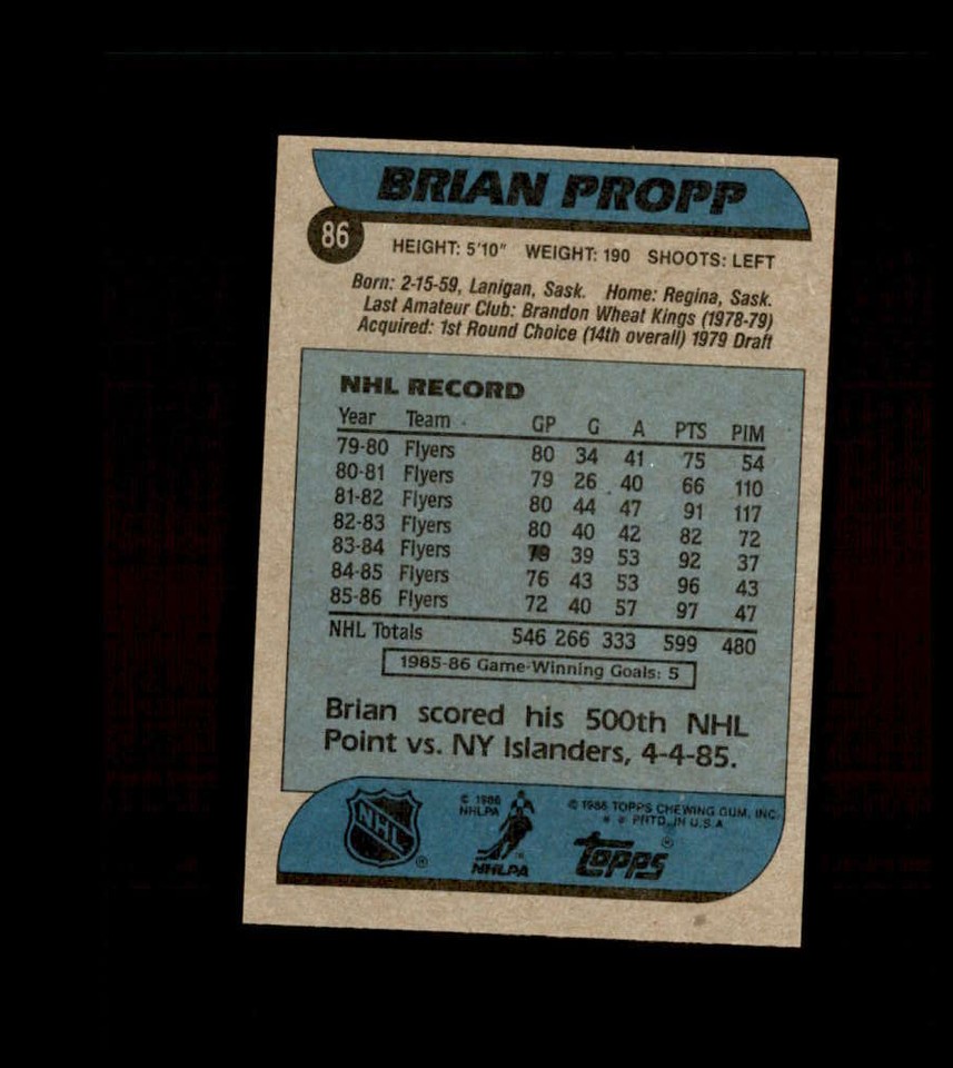 1986 Topps Hockey #086 Brian Propp STARX 9 MINT (CS807637) | eBay