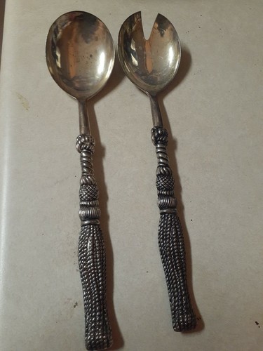 Silea Salad Serving Fork And Spoon Silver Plate Cartizone Rope & Tassel ...