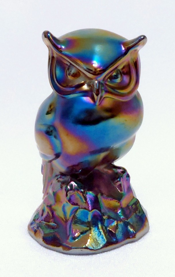 Fenton Glass ~ Owl Figurine ~ Amethyst and Irridescent ~ Carnival Glass ...
