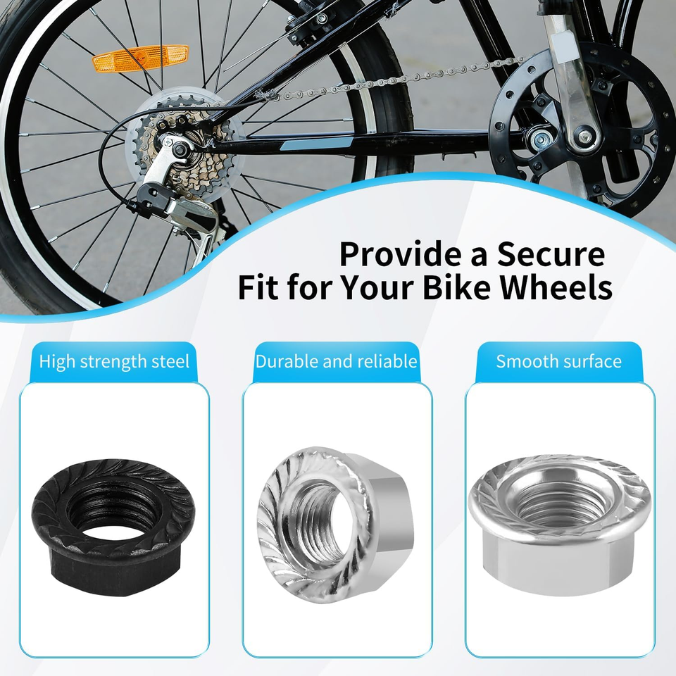 12PCS Bicycle Axle Nuts and Safety Washers 3 Size M8 M9.5 M10 Bike ...