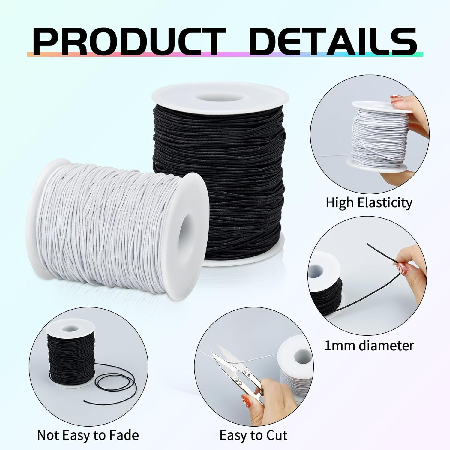 2 Rolls Elastic Bracelet String Total 330 Feet,1.0Mm,1.2Mm,1.5Mm ...