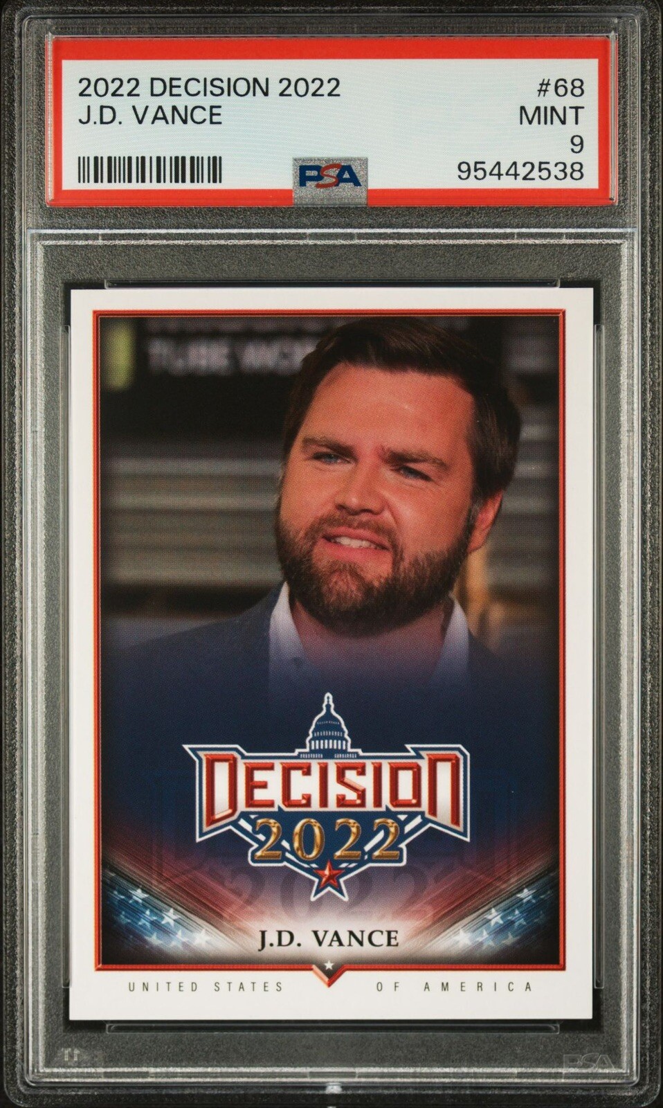JD Vance Rookie Card PSA 9 2022 Decision 2024 Update #68 Trump's VP ...