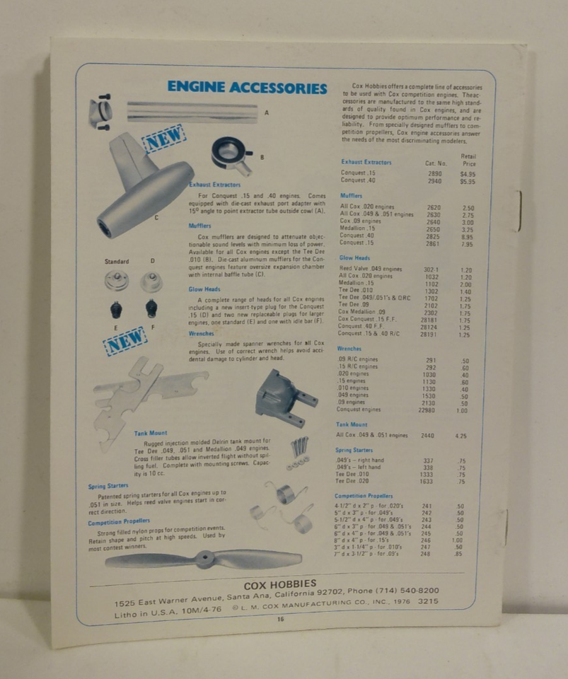 RARE Cox Hobbies 1976 Airtronics Kits... Cox Engines/Cox/Sanwa R/C ...