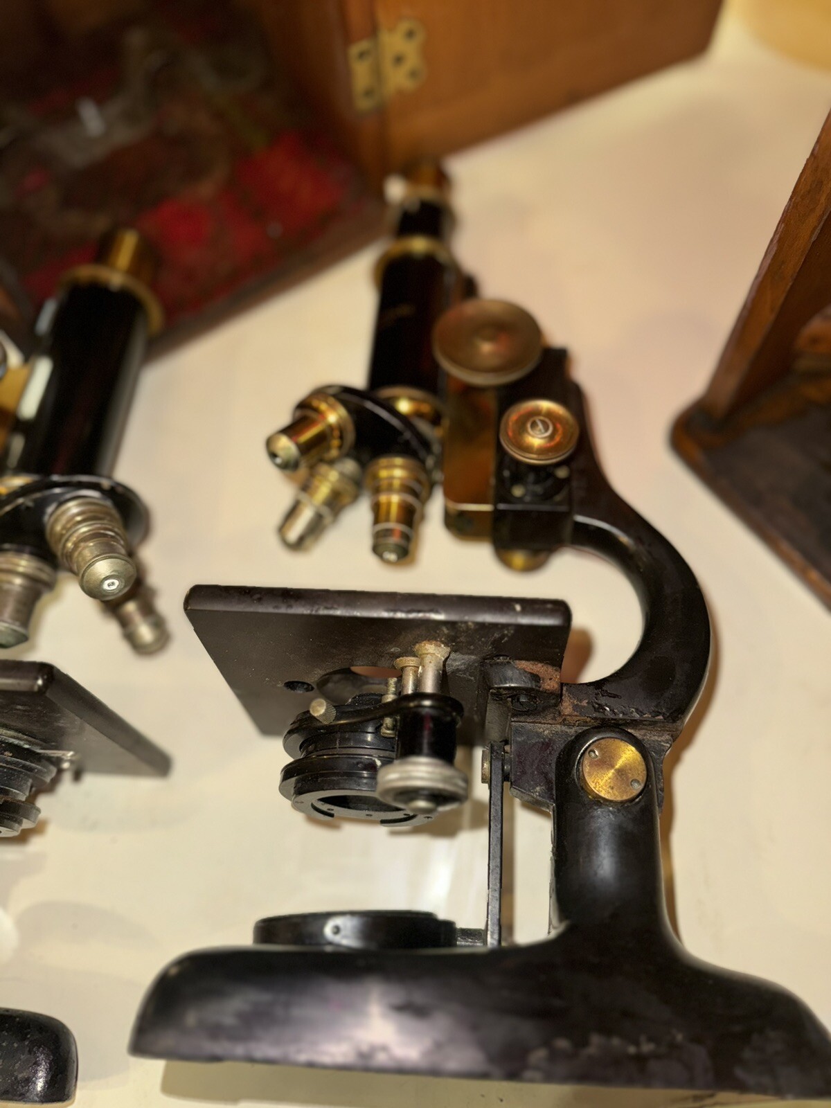 PAIR! PAIR! Antique Bausch & Lomb Brass Microscopes, With Wood Boxes ...