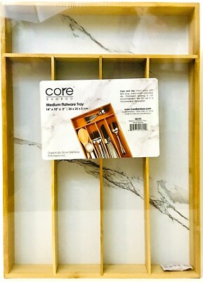 1 Count Core Bamboo 14" X 10" X 2" Medium Flatware Tray Organically ...