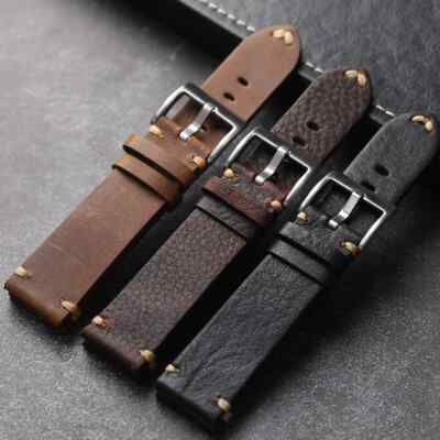 HandMade 18-22mm Aged Distressed Vintage Look Cow Leather Watch Strap ...