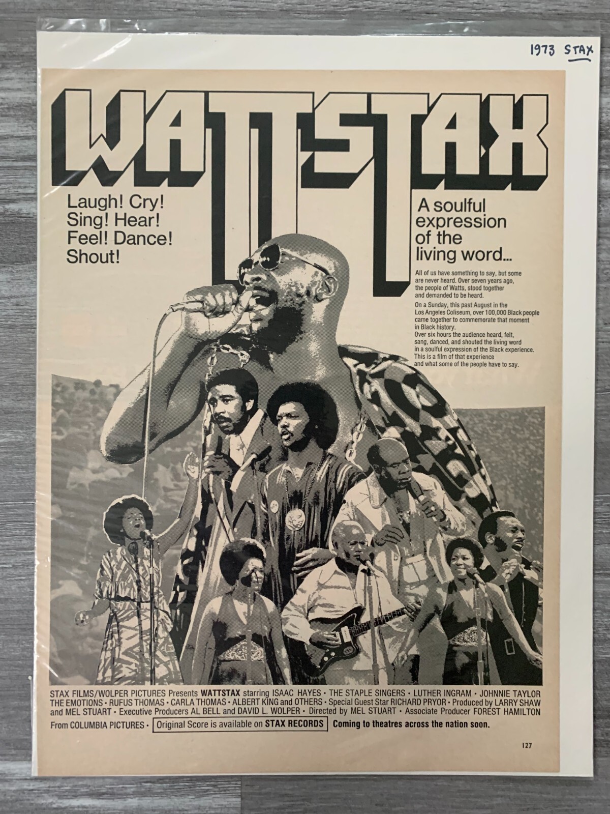 1973 STAX FILMS WATTSTAX 10x13" Print Ad FN+ 6.5 Issac Hayes / Richard ...