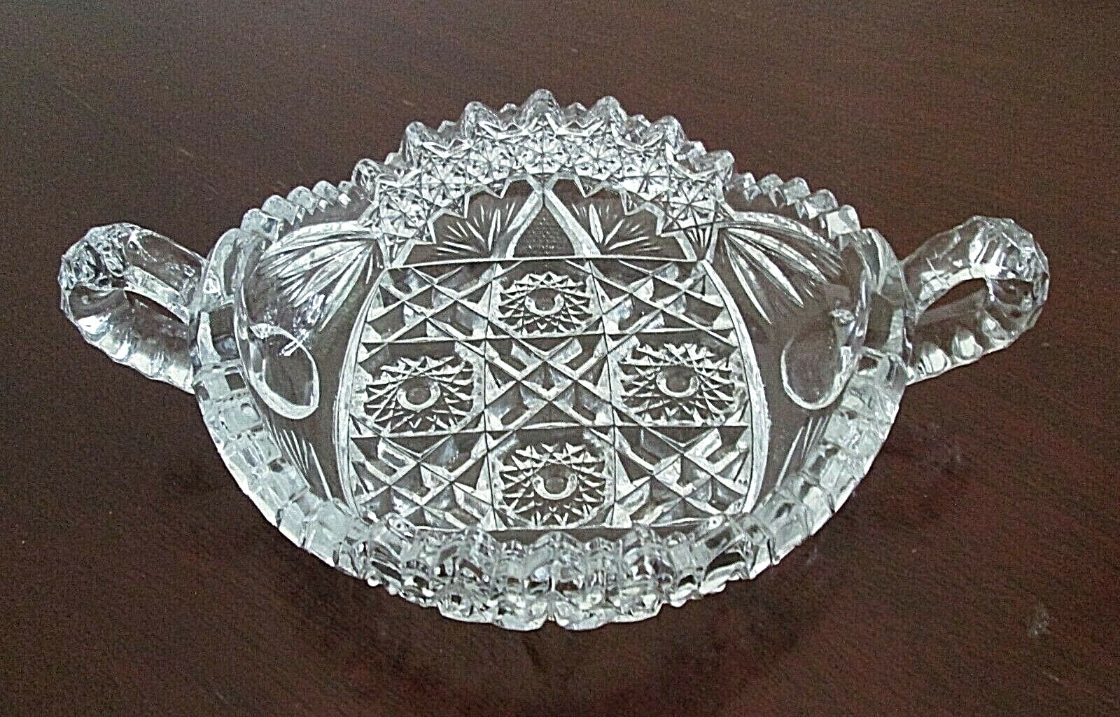 EAPG U.S. Glass Co. ARTCUT Line Two Handled Nappy Hobstars Stars Band ...