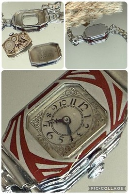 1930’s Ladies Art Deco Enamel Ollendorff Watch~ Matching Deco Linked ...