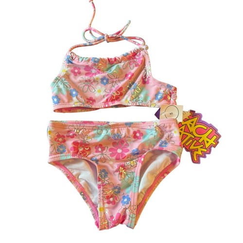 Beach Native Girls Pink Silver Floral Print Bikini Size 5 | eBay