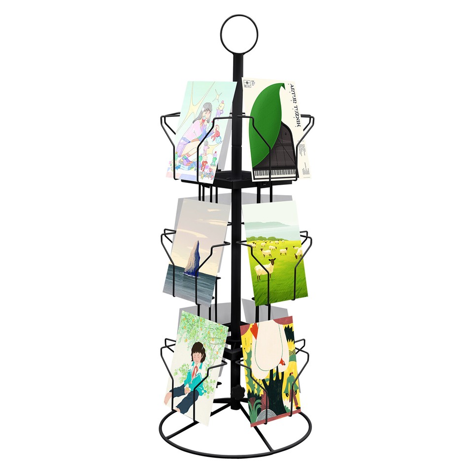 3 Tier Greeting Card Rack Spins 12 Pocket Black Retail Display Rotating ...