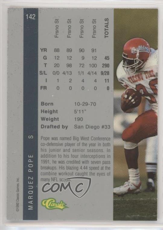 1992 Classic Four Sport Draft Pick Collection Gold /9500 Marquez Pope ...