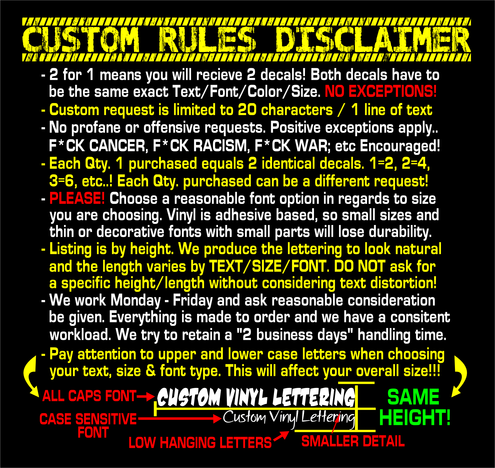 x2 Custom Vinyl Decal SCRIPT Car Truck Window Side Bottom Windshield ...