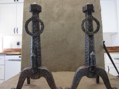 Vintage Set Cast Iron Fireplace Andirons Antique Fire Dogs Primitive ...