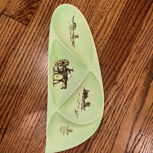 Vintage Green Divided Candy Nut Dish Farm Scenes MCM Wales | eBay
