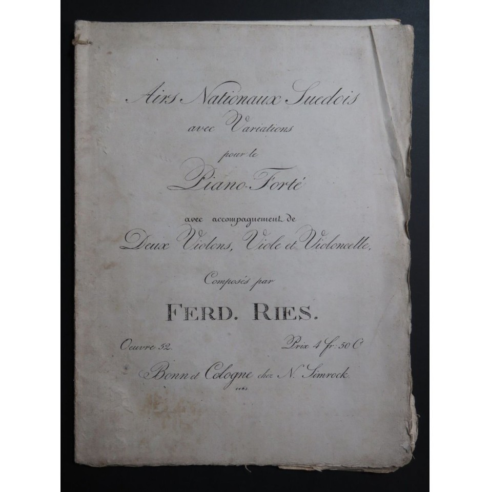 RIES Ferdinand National Swedish Airs Op 52 Piano Violin Viola Cello ...