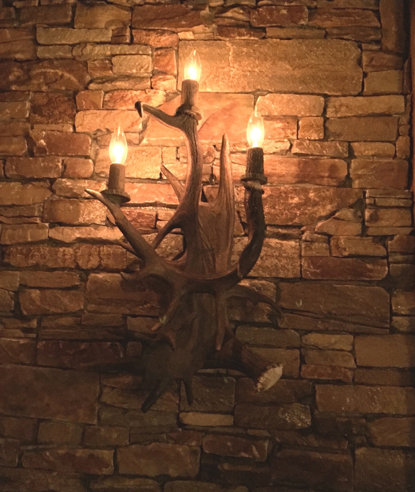 REAL ANTLER THREE LIGHT MOOSE & FALLOW & DEER SCONCE WALL LIGHT Rustic ...