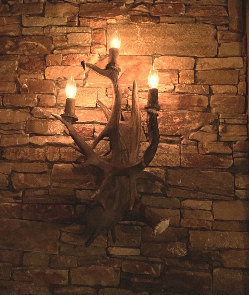 REAL ANTLER THREE LIGHT MOOSE & FALLOW & DEER SCONCE WALL LIGHT Rustic ...