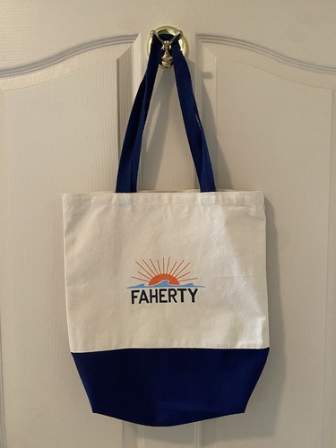 Faherty Canvas Lightweight Reusable Tote Bag Branded Cream Blue | eBay