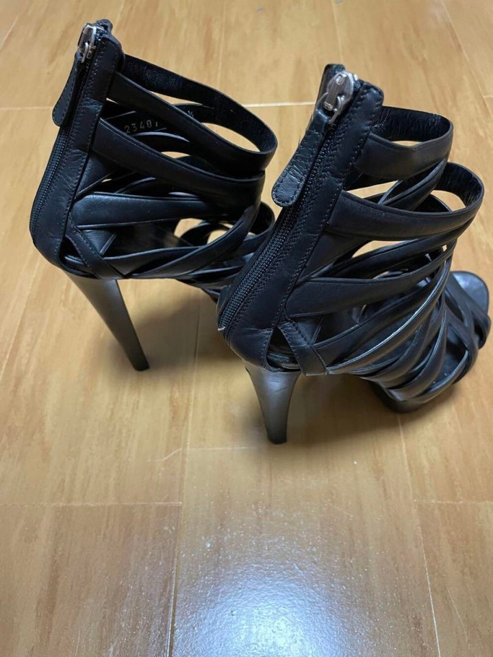 GUCCI Mules Sandals Heel Gladiator Leather Black EU36.5/US6.5 13968c | eBay