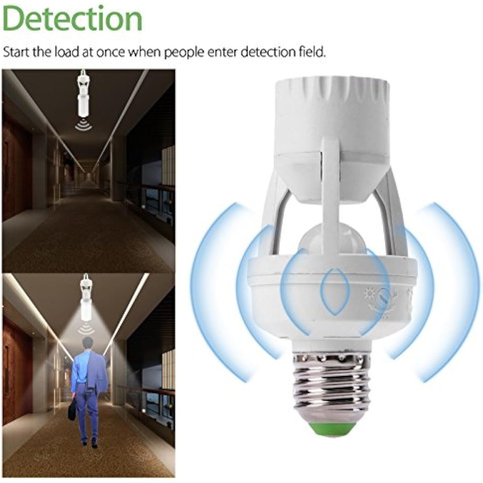 Screw-In Motion Activated Sensor Light Bulb Control Socket Adapter Dusk ...