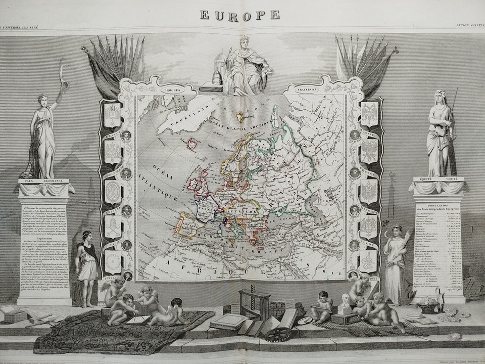 Europe - Large Decorative Map Levasseur - 1845 | eBay