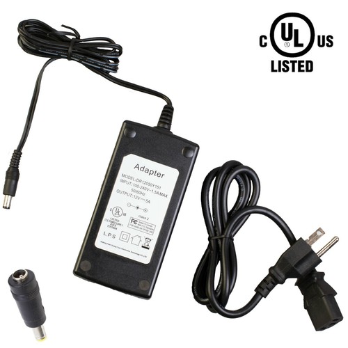UL LISTED 12V 60W AC power 5A 5.5mm x 2.1mm AC to DC Class 2 + 2.5mm ...