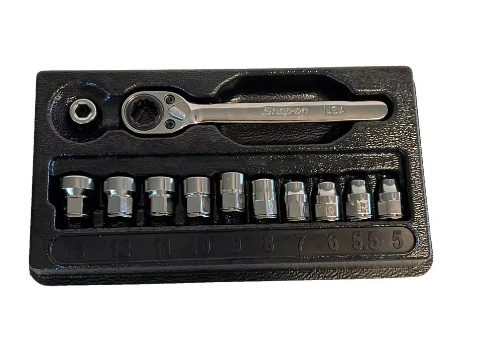 SNAP ON 12 Piece 1/4" Drive 12-Point Metric Low-Profile Ratchet ...