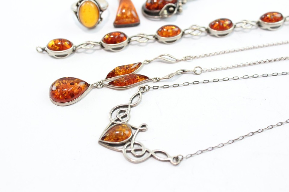 Sterling Silver Amber Jewellery Baltic Copal Celtic Ring Necklace Ornate x 6 | eBay UK