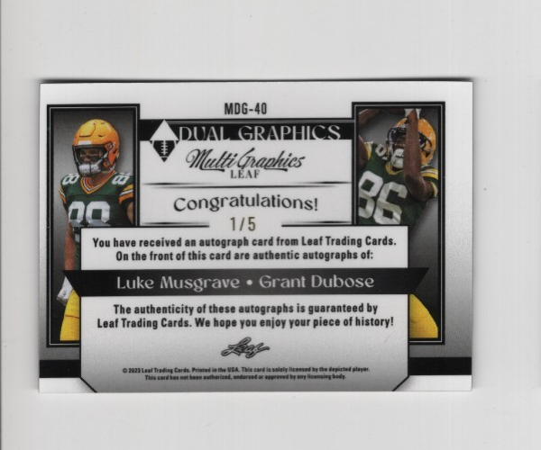 LUKE MUSGRAVE GRANT DUBSOE 2023 LEAF MULTI GRAPHICS DUAL GRAPHICS DUAL ...