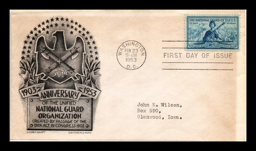 DR JIM STAMPS US COVER NATIONAL GUARD 50TH ANNIVERSARY FDC STAEHLE ...