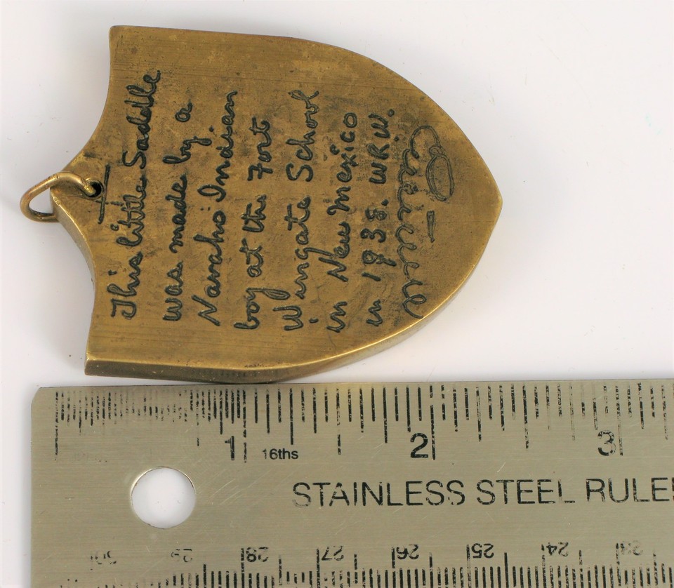 1938 EQUESTRIAN BRASS SADDLE TAG WINGATE SCHOOL NEW MEXICO NAVAJO ...