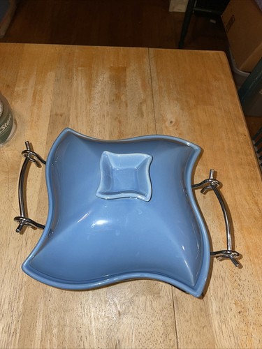 BLUE GODINGER 1qt Covered Bake Buffet Chafing Casserole Ceramic Dish W ...