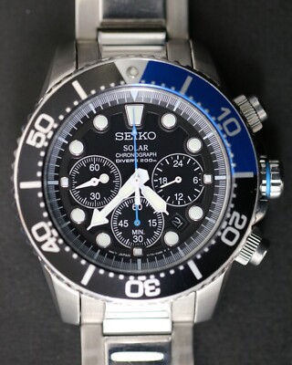Seiko Prospex SSC017 Solar Chronograph Blue Black Dial St. Steel Men's ...