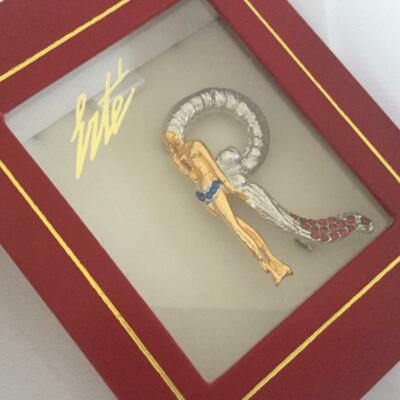 ERTE BROOCH ALPHABET SERIES LETTER "R" GOLD, SILVER, SWAROVSKI WITH ...