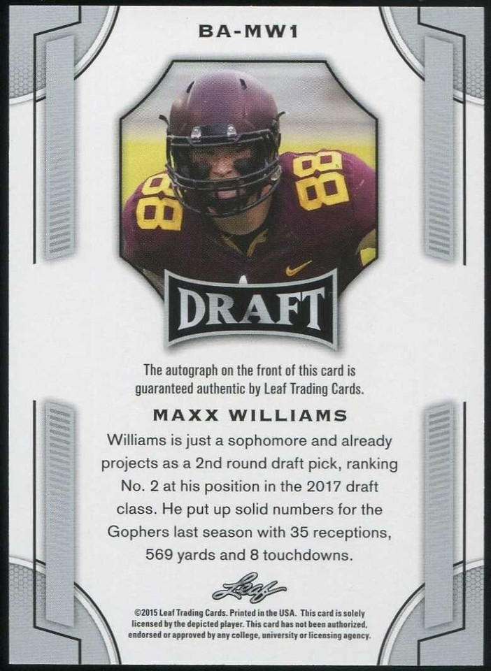2015 Leaf Draft Autographs Maxx Williams RC #BA-MW1 | eBay