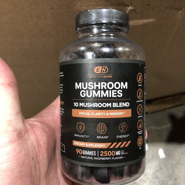 Effective Nutra Mushroom Gummies 10 Blend 90 Count Natural Raspberry ...