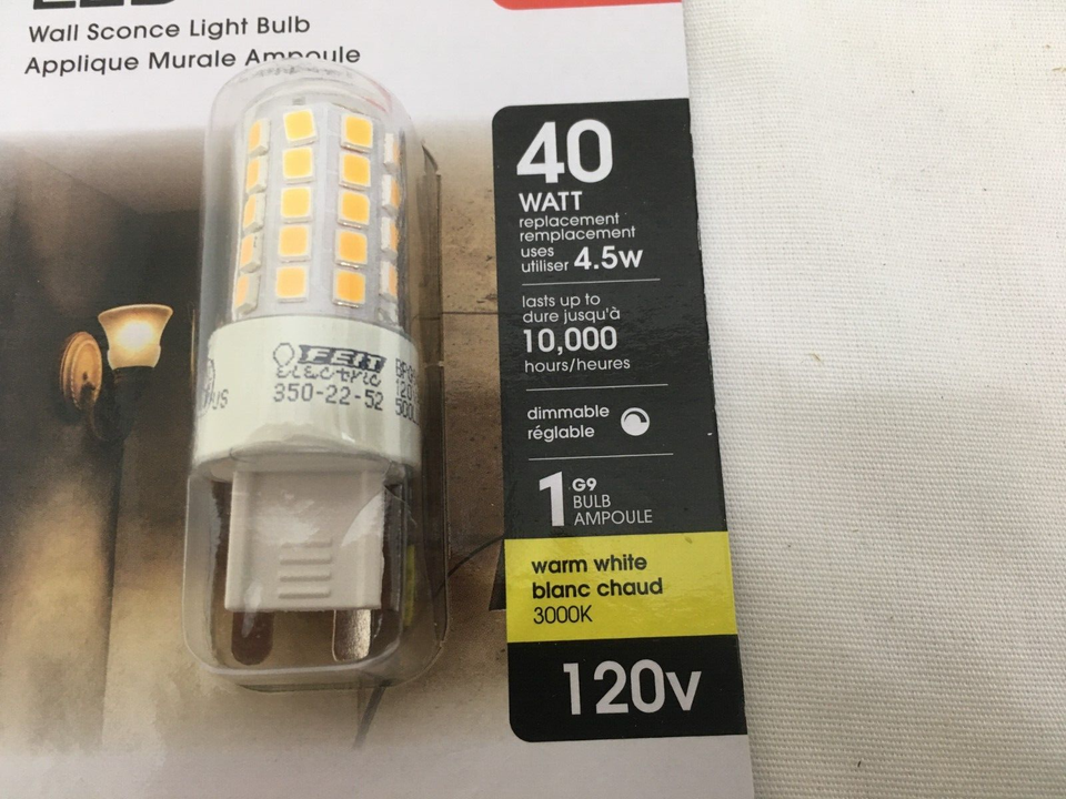(1) NEW Feit Electric 40W LED Wall Sconce Bulb G9 Base Warm White 3000K ...