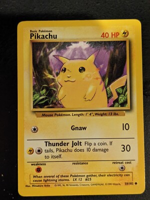 Yellow Cheeks Pikachu "Gnaw" 58/102 Pokemon Card 1999 Collectible | eBay